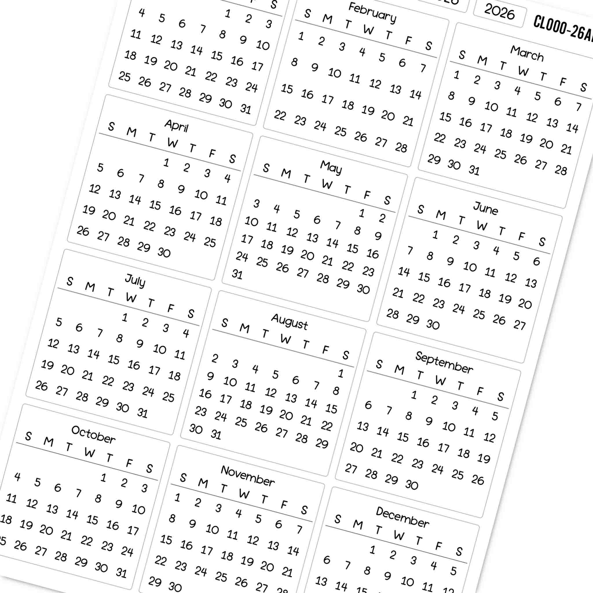 12-Month Mini Calendar Sticker Sheet – January to December Yearly Cale ...